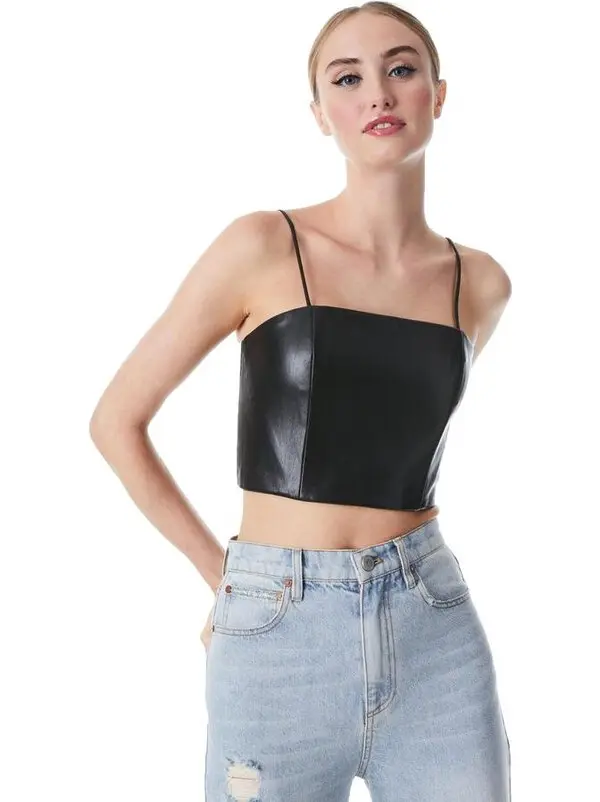 Alice + Olivia Pearle Vegan Leather Bustier - Black