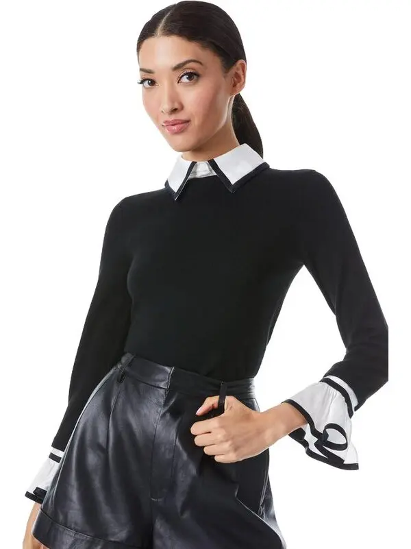 Alice + Olivia Justina Collared Sweater - Black