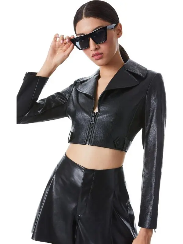 Alice + Olivia Yardley Vegan Leather Jacket - Black