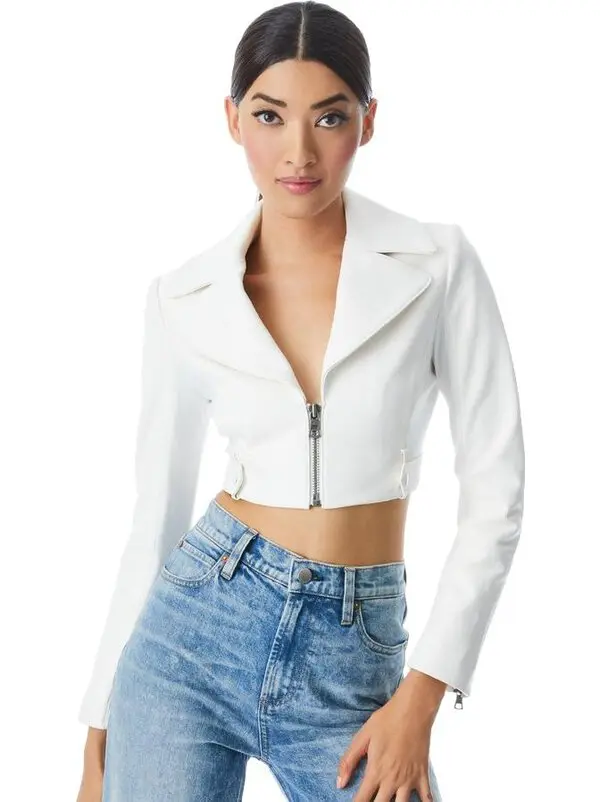 Alice + Olivia Yardley Vegan Leather Jacket - White