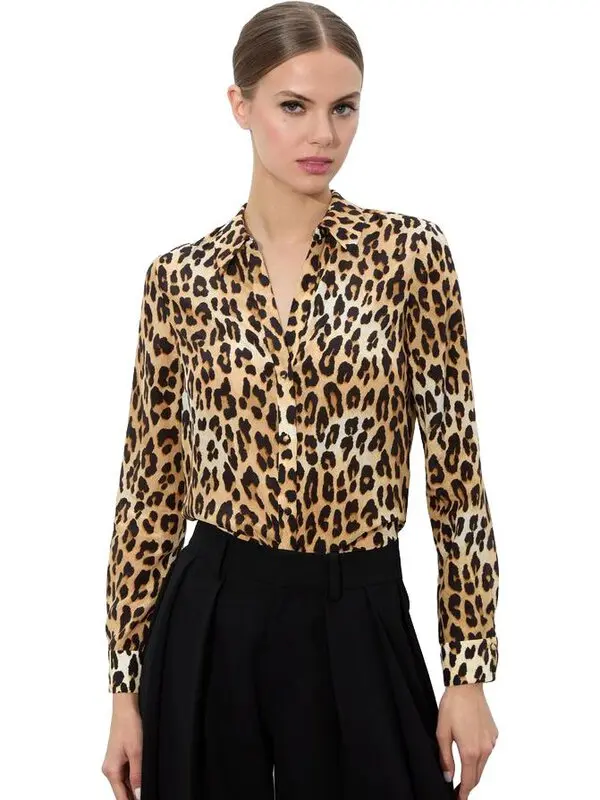 Alice + Olivia Eloise Leopard Print Button Down - Red