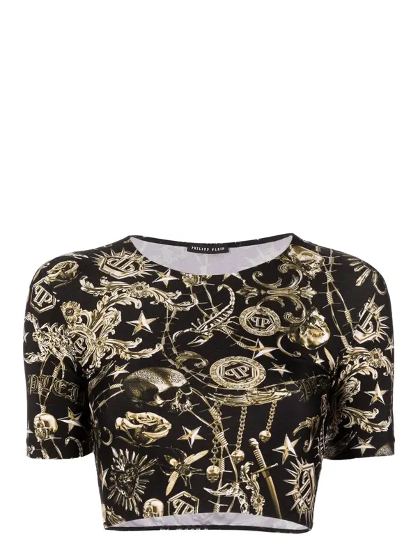 Philipp Plein Graphic-print Cropped T-shirt - Black
