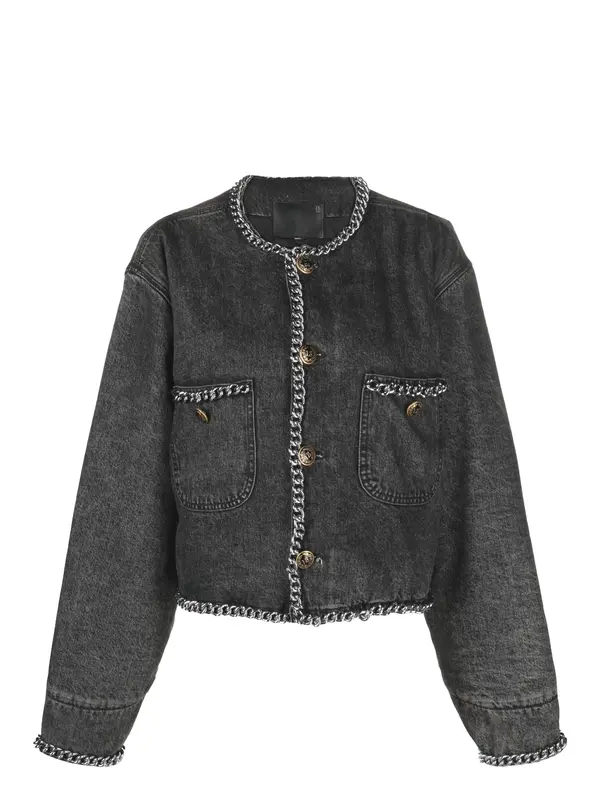 R13 Chain-embellished Denim Jacket - Grey