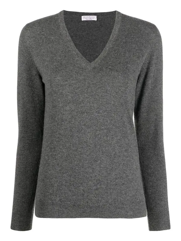 Brunello Cucinelli V-neck Cashmere Jumper - Grey