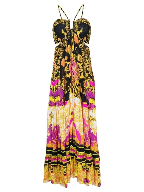 Camilla Printed Gathered Cut-out Maxi Dress - Multicolour