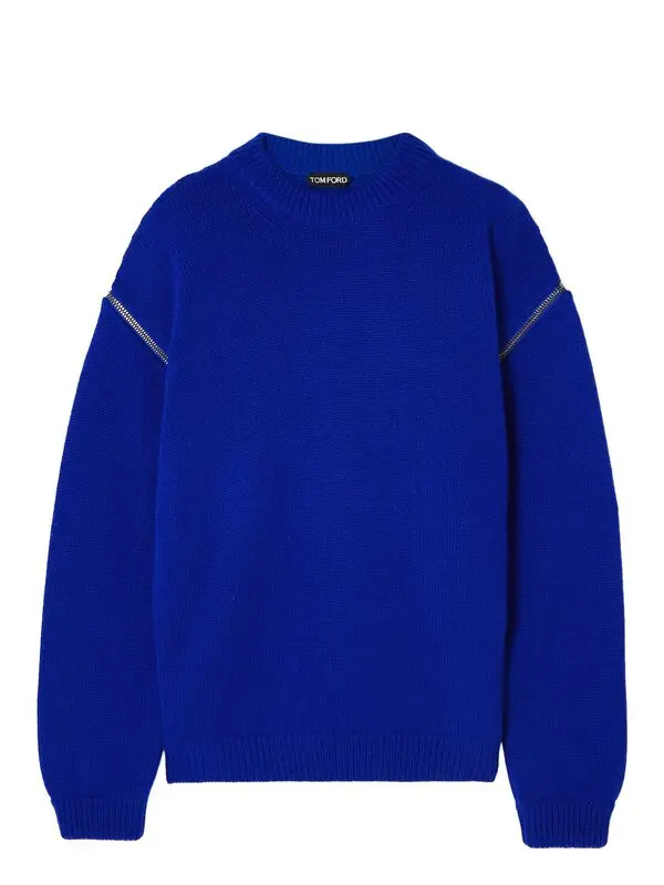 TOM FORD Zip-detailed Cashmere Sweater - Blue