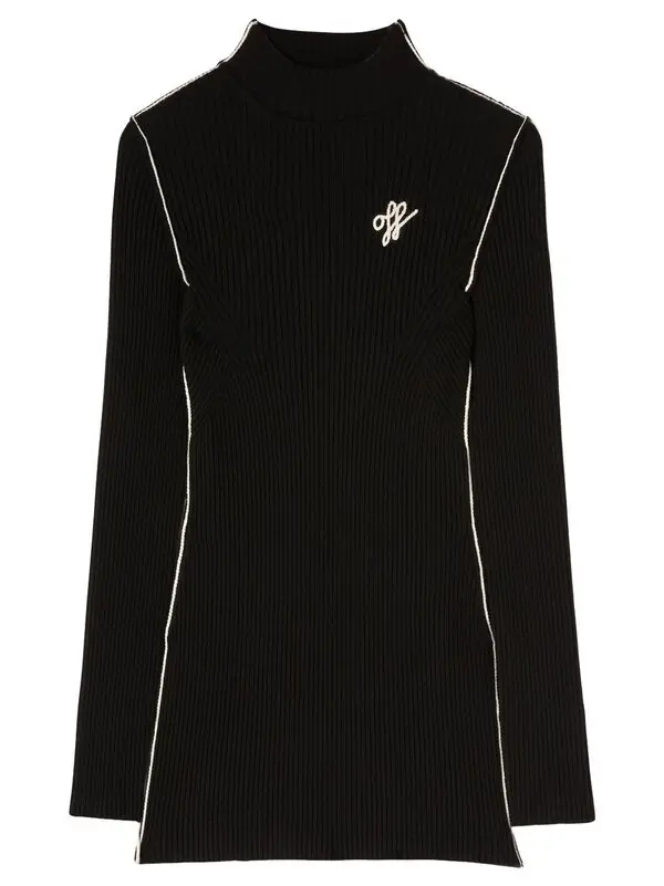 Off-White Embroidered-logo Ribbed Mini Dress - Black