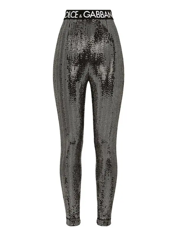 Dolce & Gabbana Logo-waistband Sequin-embellished Leggings - Silver