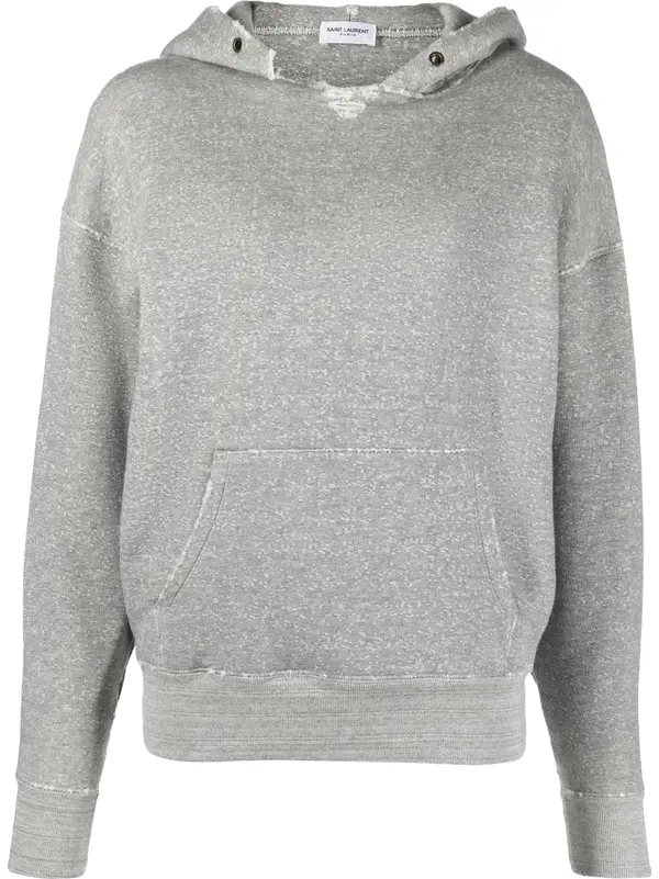 Saint Laurent Université Distressed Hoodie - Grey