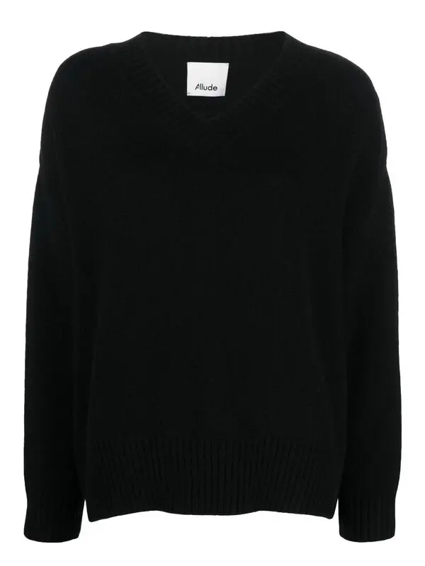 ALLUDE V-neck Cashmere Jumper - Black