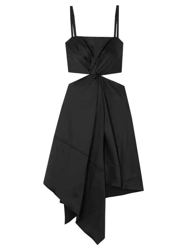 JW Anderson Asymmetric Twist-front Cutout Satin Dress - Black