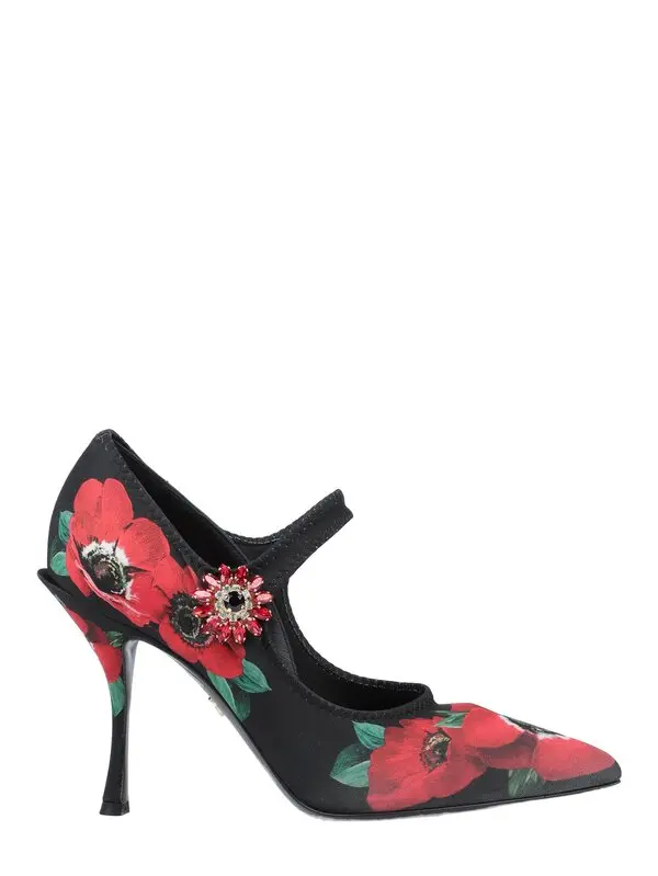 Dolce & Gabbana Floral Rhinestone Embellished Pumps - Black