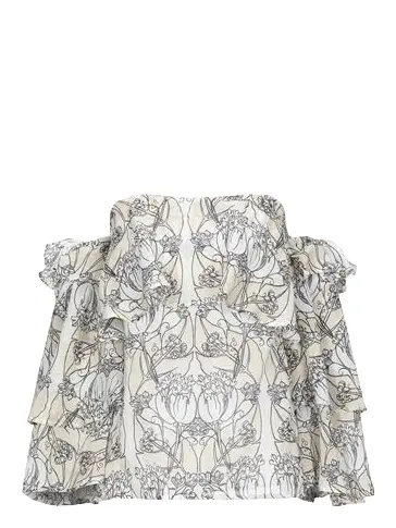 Erika Cavallini Ruched Floral-print Top - Beige
