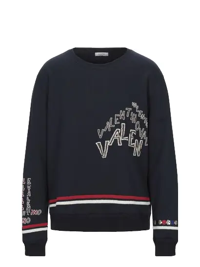 Valentino Garavani Cotton-blend Sweatshirt With Logo And Beads - Blue
