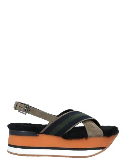 Hogan Leather Wedge Sandals - Green