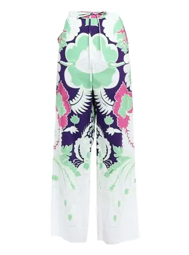 Valentino Garavani Floral-print Wide-leg Pants - Light Green