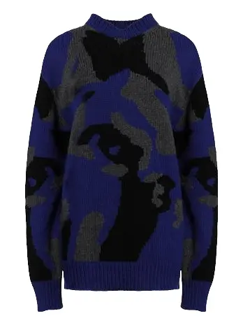 LES HOMMES Bright Virgin Wool Sweater - Blue