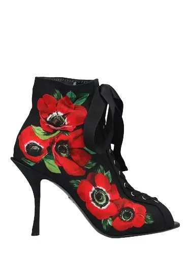 Dolce & Gabbana Open-toe Floral Ankle Boots - Black