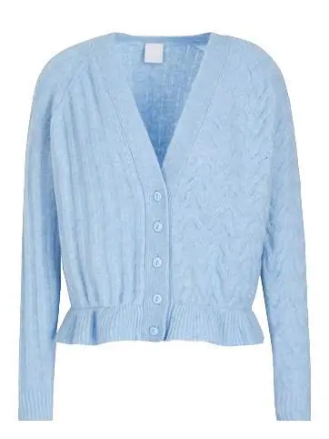 8 BY YOOX Cardigan In Recycled Fabric Blend With Ruffle Hem - Blue