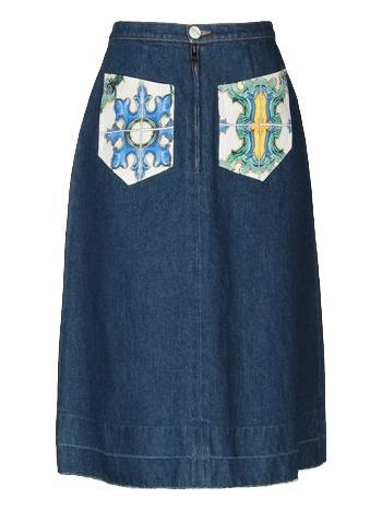 Dolce & Gabbana Denim Midi Skirt With Sequined Accents - Blue
