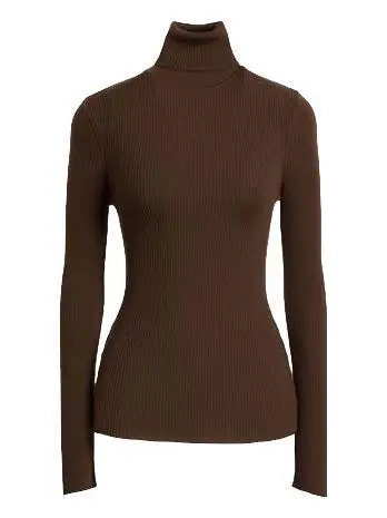 Wolford Merino Fine Rib Long Sleeve Turtleneck Top - Brown