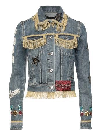 Dolce & Gabbana Embellished Denim Jacket With Fringe - Blue