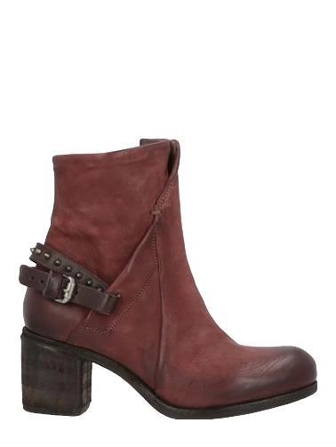 A.S.98 Burgundy Leather Ankle Boots With Studs And Strap Detail - Red