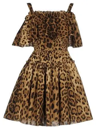 Dolce & Gabbana Mini Animal Print Cotton Dress - Brown