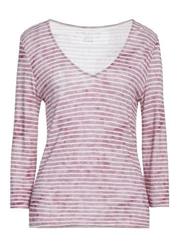 Majestic Filatures Viscose And Linen Striped V-neck T-shirt - Garnet
