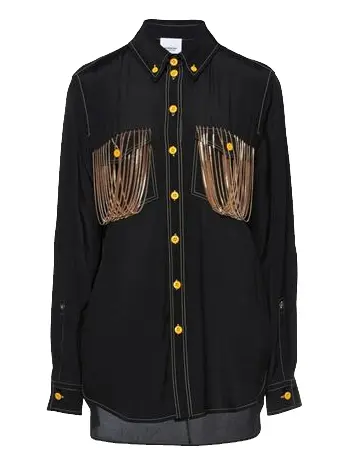 Burberry Solid Viscose Shirt With Appliqués And Fringes - Black
