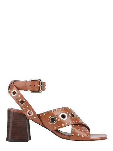 Maje Leather Sandals With Appliqués And Studs - Brown