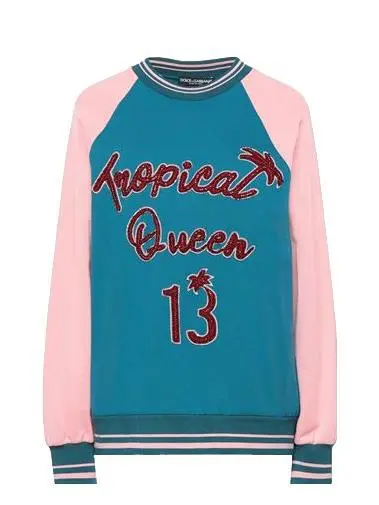 Dolce & Gabbana Cotton Sweatshirt With Crystal And Bead Embellishments - Green