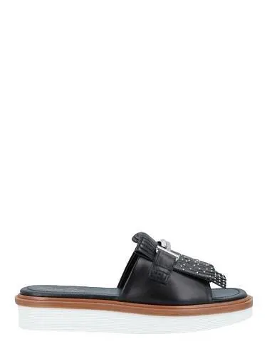 TOD'S Leather Slide Sandals With Studs And Fringes - Black