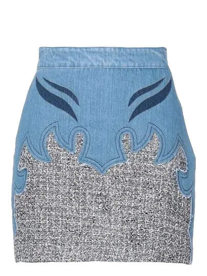 Pinko Flared Denim Tweed Skirt - Blue