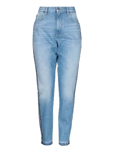 GAËLLE PARIS Tapered Jeans With Fringed Hem - Blue