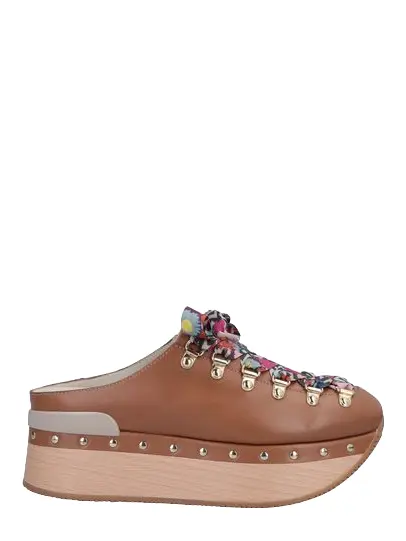 Hogan Leather Clogs With Wedge Heel - Tan