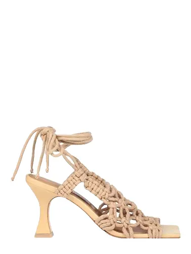 MIISTA Stephanie Cotton Spool Heel Sandals - Beige