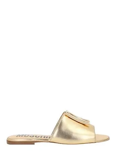 Moschino Calfskin Flat Sandals With Logo Detail - Gold
