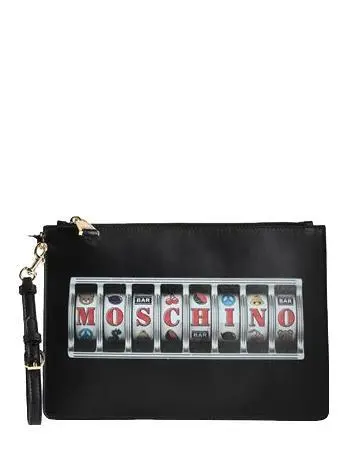Moschino Leather Clutch With Top Handle - Black