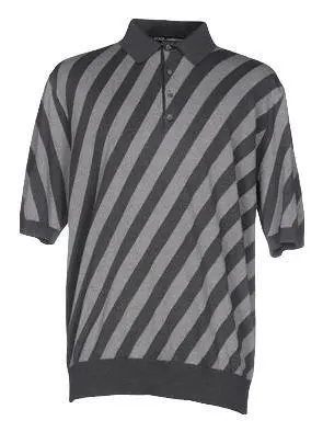 Dolce & Gabbana Cotton Striped Knit Polo Shirt - Grey