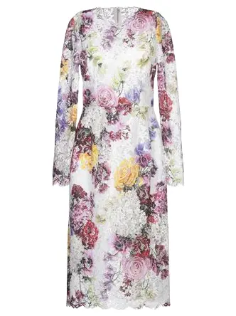 Dolce & Gabbana Midi Dress With Floral Print And Lace - White