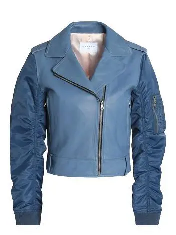Sandro Leather Biker Jacket - Blue