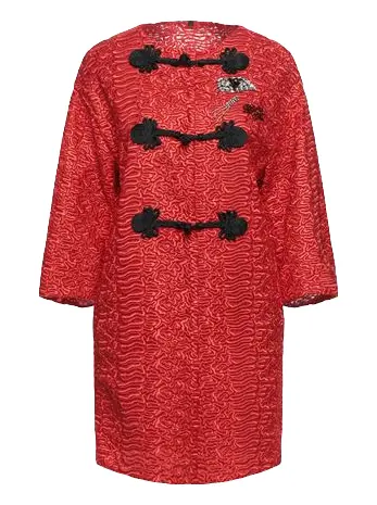 Ermanno Scervino Overcoat With Lace And Crystal Detailing - Red