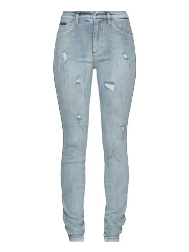 Philipp Plein Jeans In Denim With Appliqués And Crystals - Blue