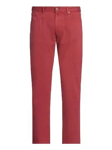Incotex Cotton-elastane Jeans With Leather Trims - Red