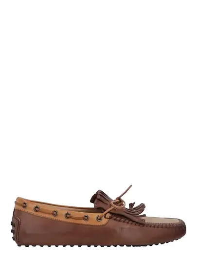 TOD'S Leather Loafers With Textile Fibers - Brown