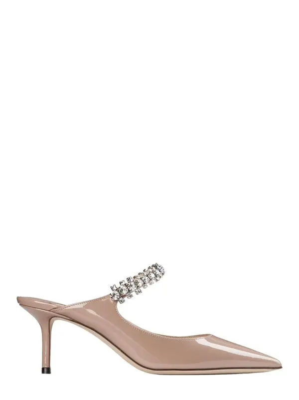 JIMMY CHOO Bing 65 Patent Leather Mules With Crystal Strap - Ballet Pink
