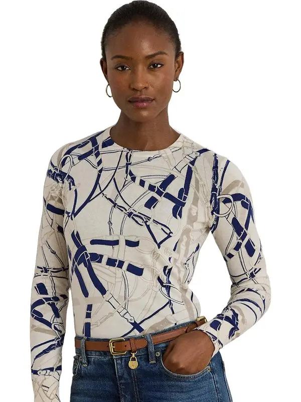 Ralph Lauren Cotton-blend Belting-print Sweater - Cream/navy Multi