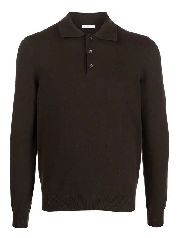 Malo Long-sleeve Cashmere Polo Shirt - Brown