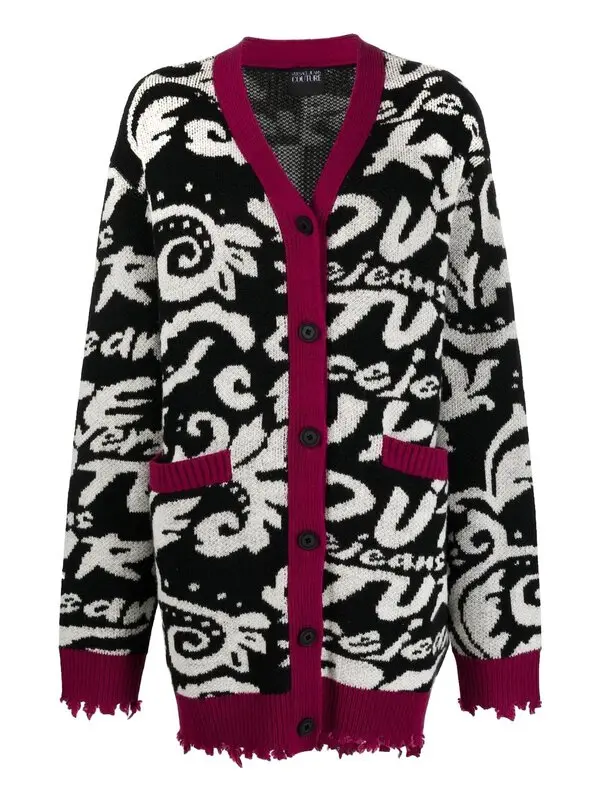 Versace Intarsia Knit Cardigan - Black